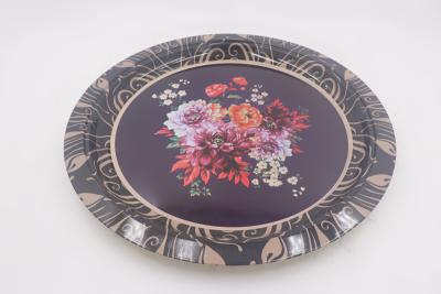 China 33cm Florla dinner plates metal steel plate set tableware round shape serving tray for sale