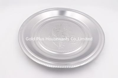 China 25-70cm Full size tableware big round tray stainless steel food serving tray muslim flower pattern fruit plate for sale