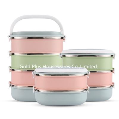China 1/2/3 Layers portable rectangle food container stainless steel heat preservation tiffin lunch box with hidden handle for sale