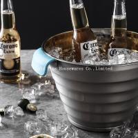China Promotional 25cm iron metal silver vintage barrel stainless steel beer ice bucket with two plastic handle for sale