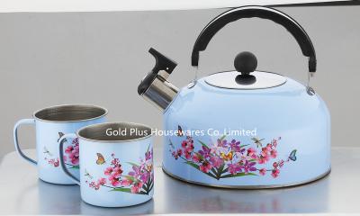 China Festival promotion kitchen gift tea kettle high quality stainless steel whistle kettle with two mugs for sale