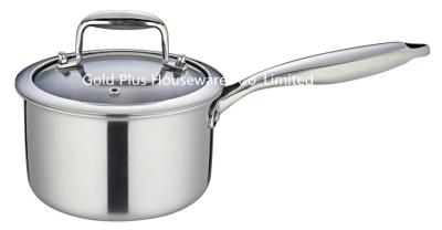 China 16cm New style stainless steel mini saucepan with glass lid natural color quick hot milk pot with one handle for sale