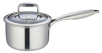 China 16cm New style stainless steel mini saucepan with glass lid natural color quick hot milk pot with one handle for sale