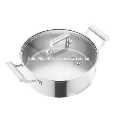 China 28-34cm Multifuction thickened stainless steel high temperature resistant hot pot double ear cooking pot with glass lid for sale
