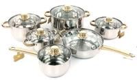 China 12pcs New arrival stainless steel double ear soup pot sets with glass lid cookware sets with fry pans for sale