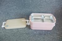 China Eco friendly food take out packaging 2 compartment plastic lunch boxes Japanese wooden style food carrer for sale