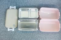 China Tableware double layer stailness steel insulated lunch box PP plastic bento food box with wooden style lid for sale