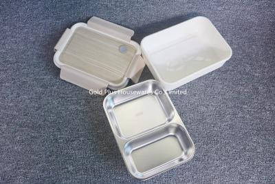 China Hot sale customize single layer food container stainless steel snack rectangle food box with 2 compartments for sale