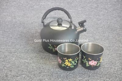 China Promotion stainless steel tea kettle set with two mugs high grade fashion flower pattern water kettles for sale
