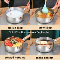 China Non stick sauce pan milk boiler pot with long wooden handle 22cm food grade stainless steel sauce pot for sale