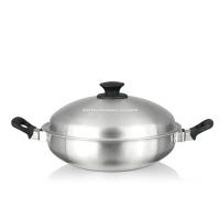 China 36cm Home cooking kitchen thickened wok with two handle food grade 304# stainless steel saving steam frying pan for sale