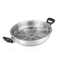 China 36cm Home cooking kitchen thickened wok with two handle food grade 304# stainless steel saving steam frying pan for sale