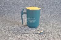China Cheap plain green coffee mug promotion double wall keep warm metal steel coffee mug with lid spoon for sale