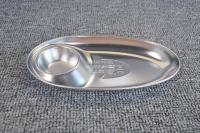 China Tableware stainless steel natural color custom tray 2 sections compartments sushi fish chip and dip for sale