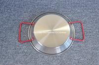 China Kitchen korean stainless steel cooking paella pan tray happy cooking spanish seafood pan with red handle for sale