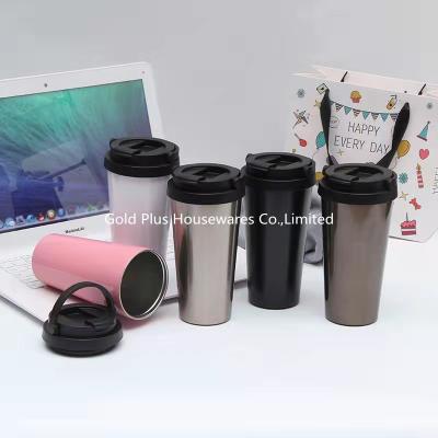 China 16oz Custom printed logo portalbe car water cup creative insulation cup double wall stainless steel travel coffee mug for sale