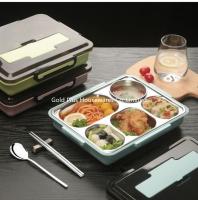 China Dinnerware set for kids 5 compartments 304 stainless steel bento food box with spoon flanking buckle food carrier for sale