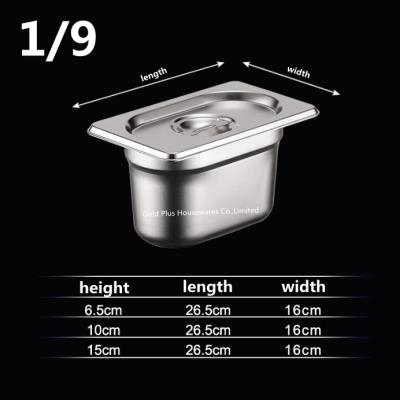 China Hotel selling stainless steel gastronorm tray 1/9 soup basin with cover set thermal fast food containers for sale