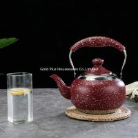China Popular and attractive colors coating metal steel coffee pot 1.5L thickened heat-resistant teapot with strainer for sale