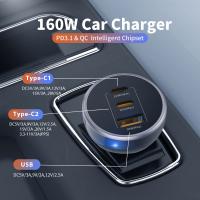 China Large Power 160W USB C Car Charger,3 Port Car Phone Charger Adapter,PD3.1 QC 3.0 Port Cig-plug Lighter Charger for sale