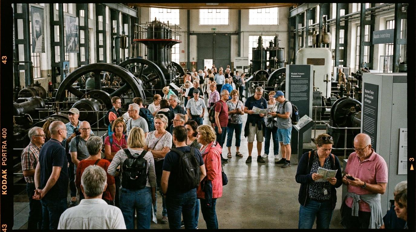 Tour group struggling to stay together and hear the guide in a crowded museum
