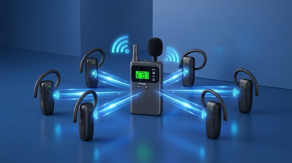 Wireless tour guide transmitter and receiver with multi-channel interference-resistant technology