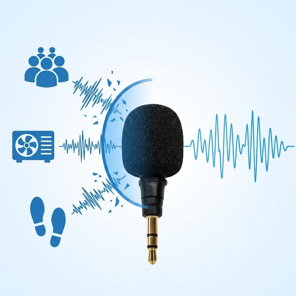 Diagram showing how microphone noise cancellation filters ambient sound