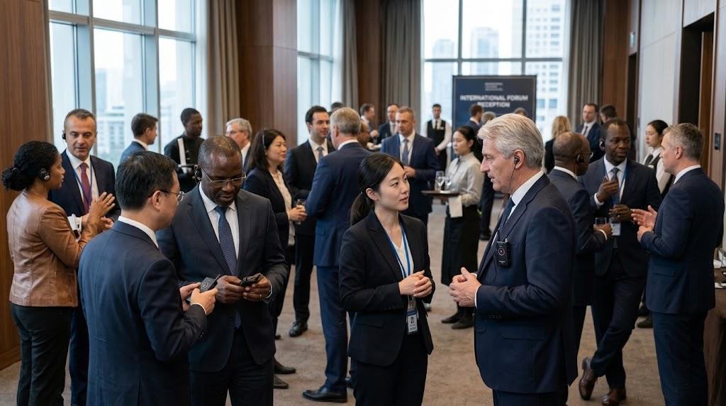 International delegation using translator devices during a formal reception