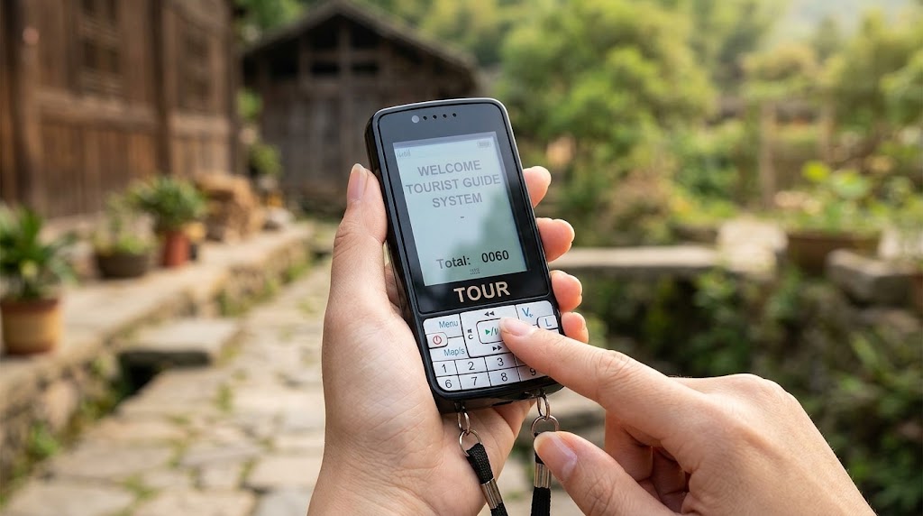 Handheld self-guided audio device triggering commentary