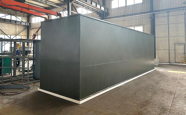 Integrated wastewater treatment tank completing structural fabrication