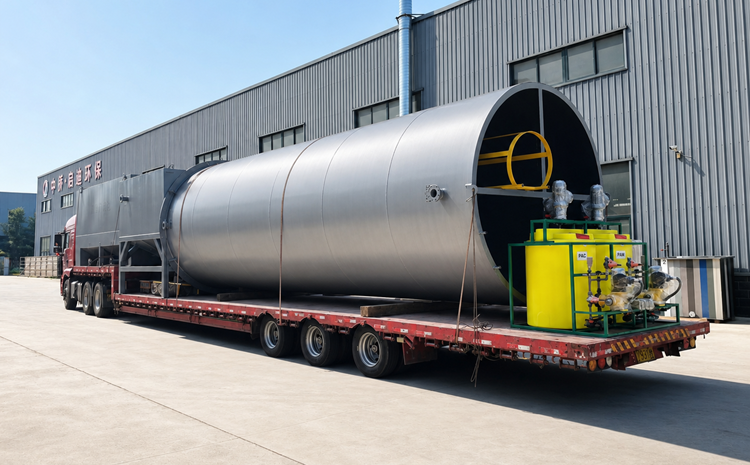 Customized cylindrical wastewater process tank prepared for delivery