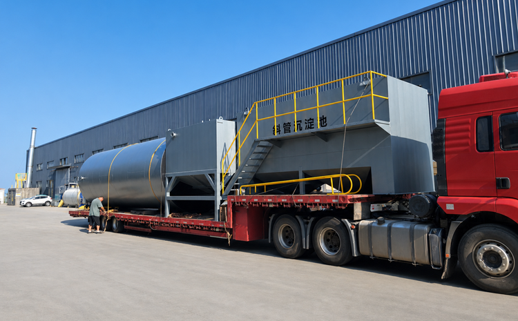 Custom sedimentation equipment and access platform secured for shipment