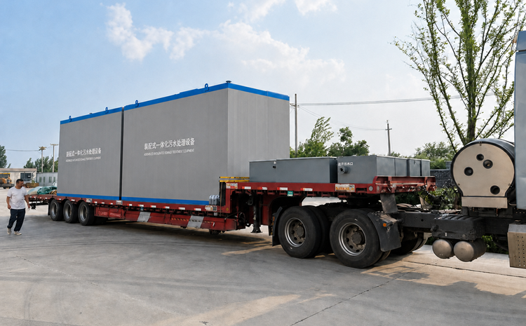 Prefabricated treatment module and auxiliary equipment secured on trailer