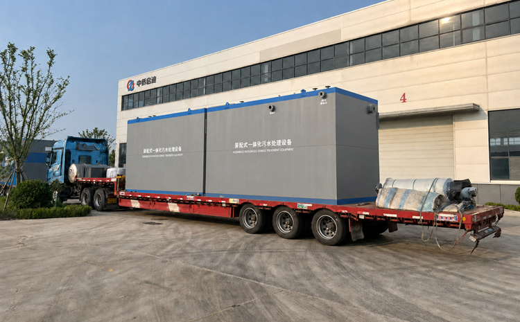 Assembled integrated wastewater treatment modules ready for dispatch