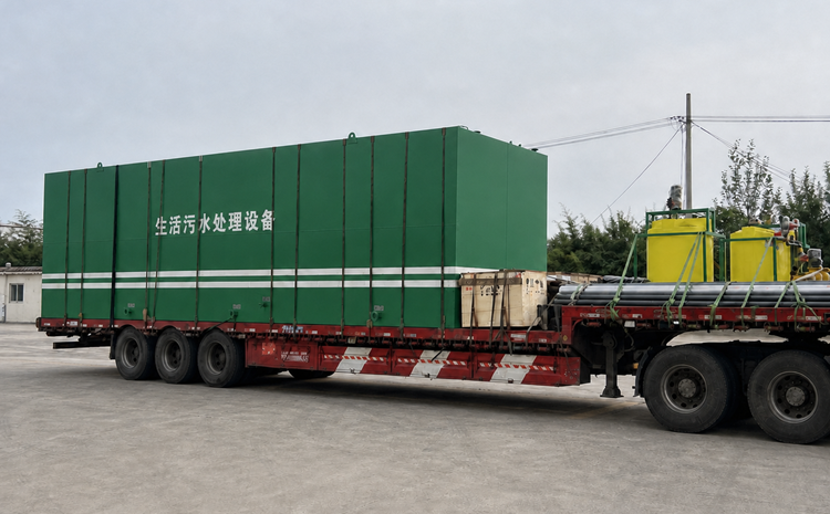 Domestic wastewater treatment equipment and dosing system prepared for delivery