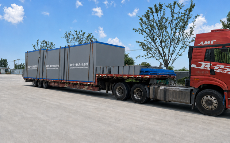 Assembled wastewater treatment equipment prepared for dispatch