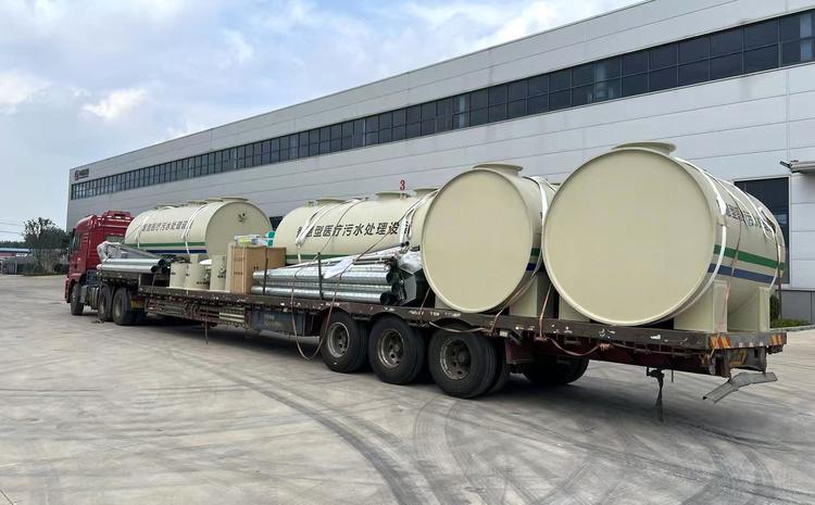 Multiple PP integrated wastewater treatment units prepared for dispatch