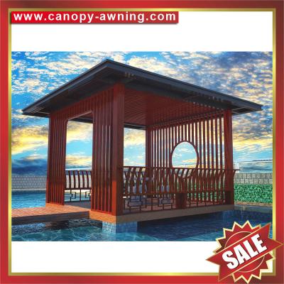 China prefabricated garden park villa hotel wood style aluminum Aluminium alloy metal gazebo pavilion kiosk pergola kits for sale