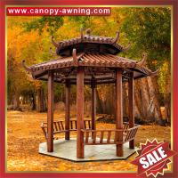 China outdoor garden park classical wood style Aluminium aluminum alloy metal gazebo pavilion kiosk pergola sunshade shelter for sale