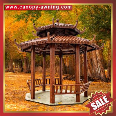 China outdoor garden park classical wood style Aluminium aluminum alloy metal gazebo pavilion kiosk pergola sunshade shelter for sale