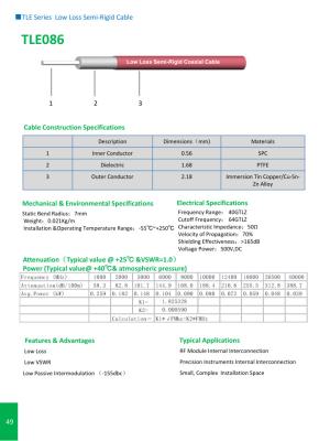 China TLE Series Low Loss Semi-Rigid Cable for sale