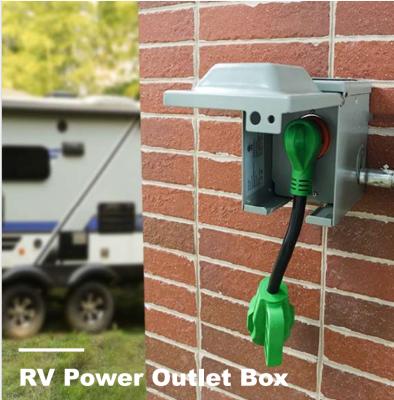China Weatherproof RV Power Outlet Box with 50A NEMA 14-50R and Dual RV Receptacles for Campgrounds for sale