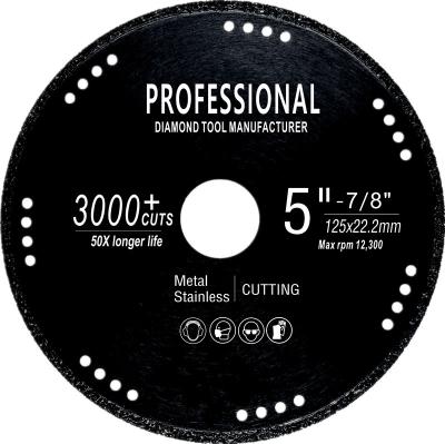 China 125mm Diamond Vacuum Brazed Metal Cutting Saw Blade for Stainless Steel - 3000+ Cuts, 1.2mm Thickness for sale