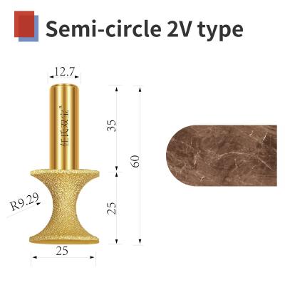 China Semi-circle 3V Type Diamond Vacuum Brazed Router Bit φ35×12.7×68 for Stone Marble Granite Engraving for sale