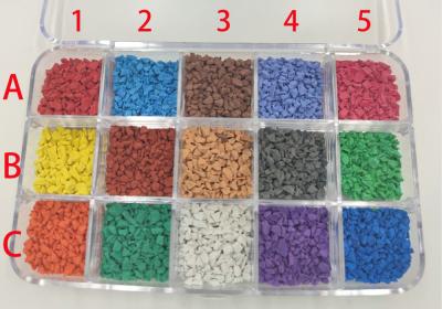 China 70 Shore A Colored EPDM Rubber Granules with 18% EPDM Content Made from Virgin EPDM for Running Tracks and Playgrounds for sale