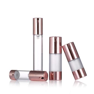 China Luxury Rose Gold Airless Pump Bottle 15-20ml Round Airless Lotion Bottle Serum Bottle for sale