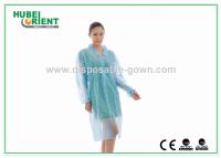 China Knitted Collar Protective Disposable Lab Coats Small Splash Proof With Snaps Closure for sale