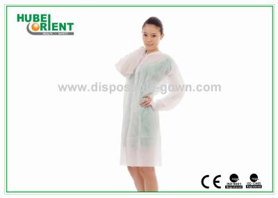 China Knitted Collar Protective Disposable Lab Coats Small Splash Proof With Snaps Closure for sale