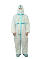 China CAT.III Type 4/5/6 Disposable Coverall With Blue Tape Anti Static MP Chemical Clothing for sale