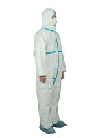 China CE Type 4/5/6 Disposable Microporous Film Chemical Workwear With Blue Taped Seam for sale